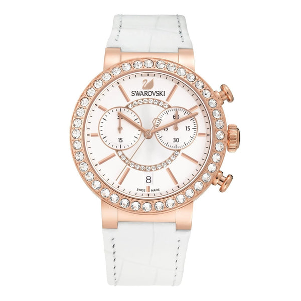 Swarovski Women's 5080602 Citra Sphere Chronograph Crystal White Leath ...
