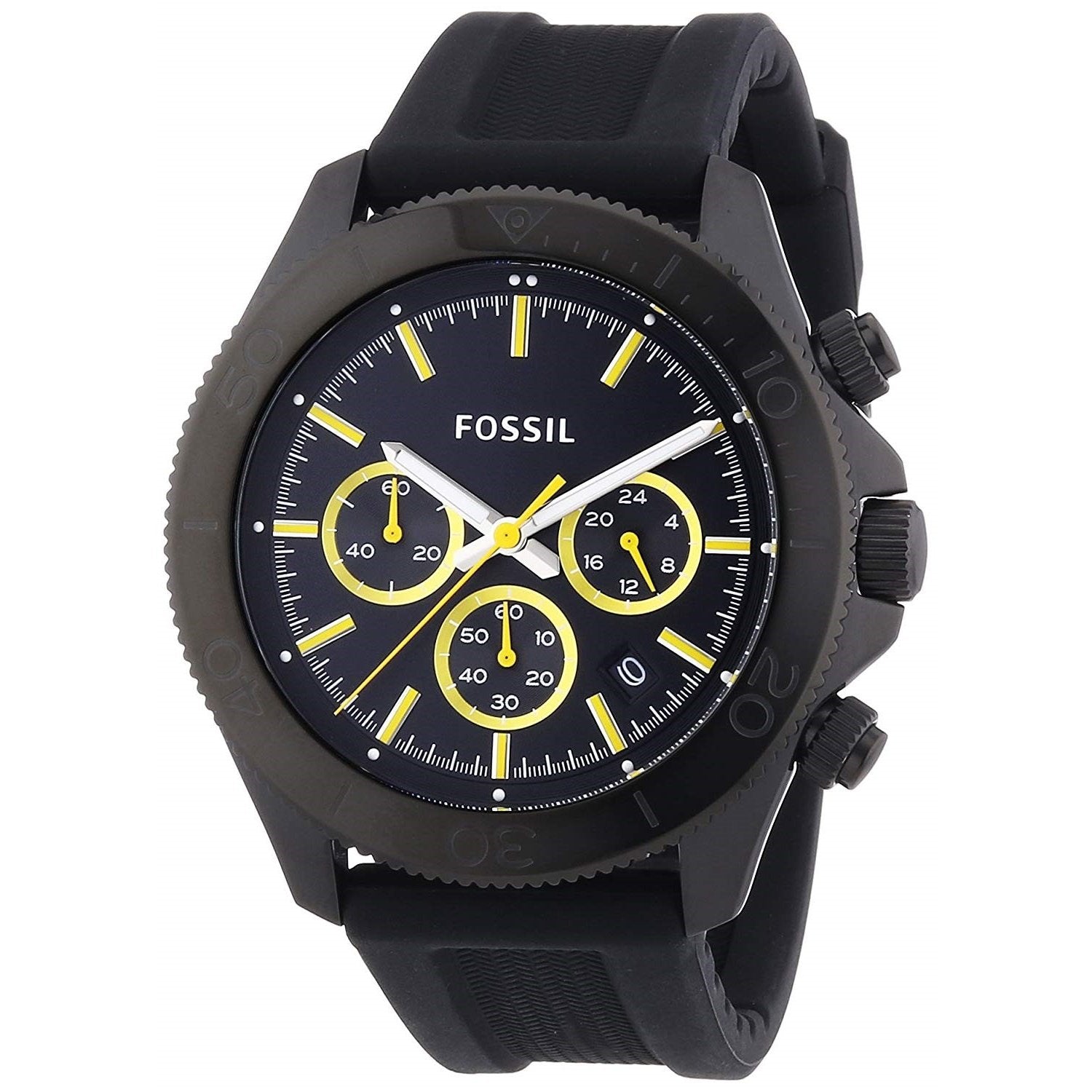 Fossil Men's CH2870 Retro Traveler Chronograph Black Rubber Watch - Bezali