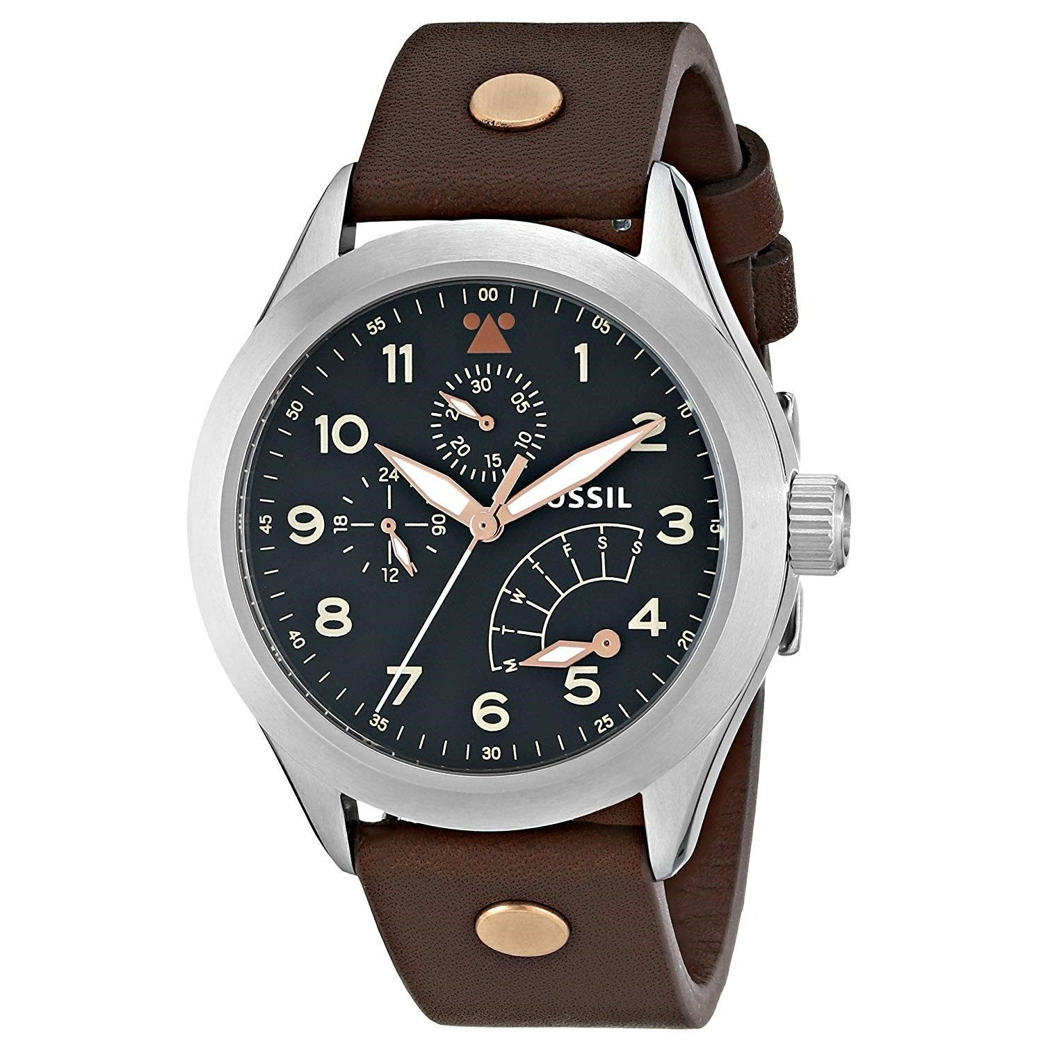 Fossil Men's CH2939 Aeroflite Multi-Function Brown Leather Watch - Bezali