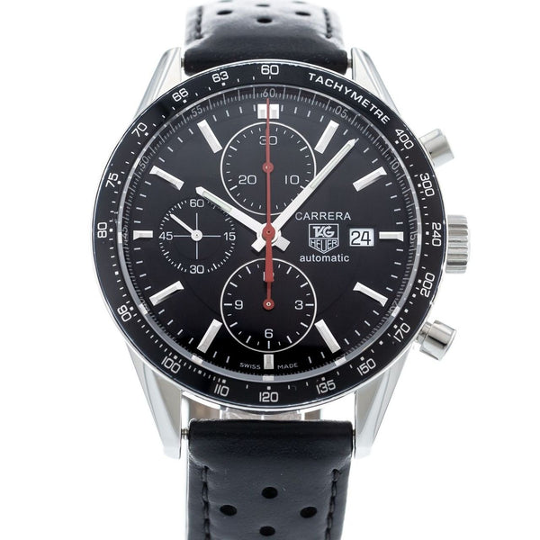 Tag Heuer Men's CV2014.FC6233 Carrera Chronograph Black Leather Watch ...