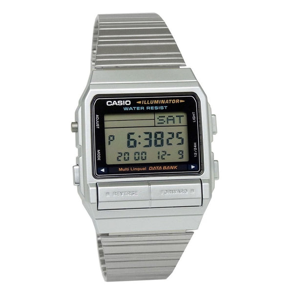 Casio Unisex DB380-1D DataBank Chronograph Stainless Steel Watch - Bezali