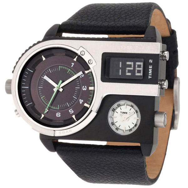 Diesel Men's DZ7207 SBA 3 Time zones Black Leather Watch - Bezali