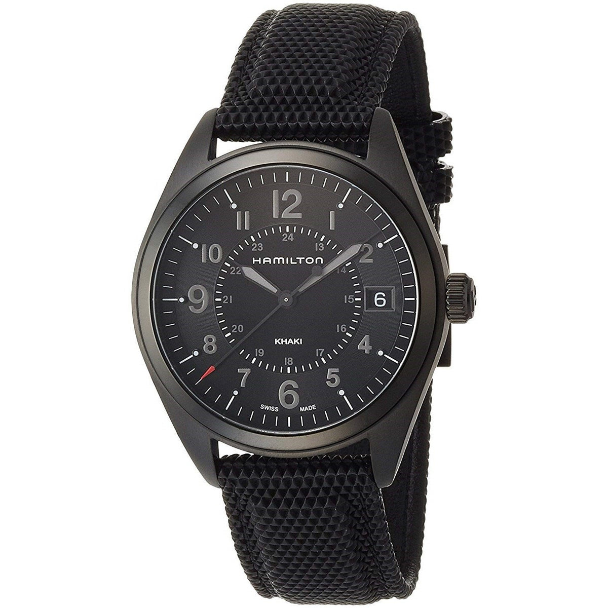 Hamilton Men's H68401735 Khaki Field Black Rubber and Leather Watch ...
