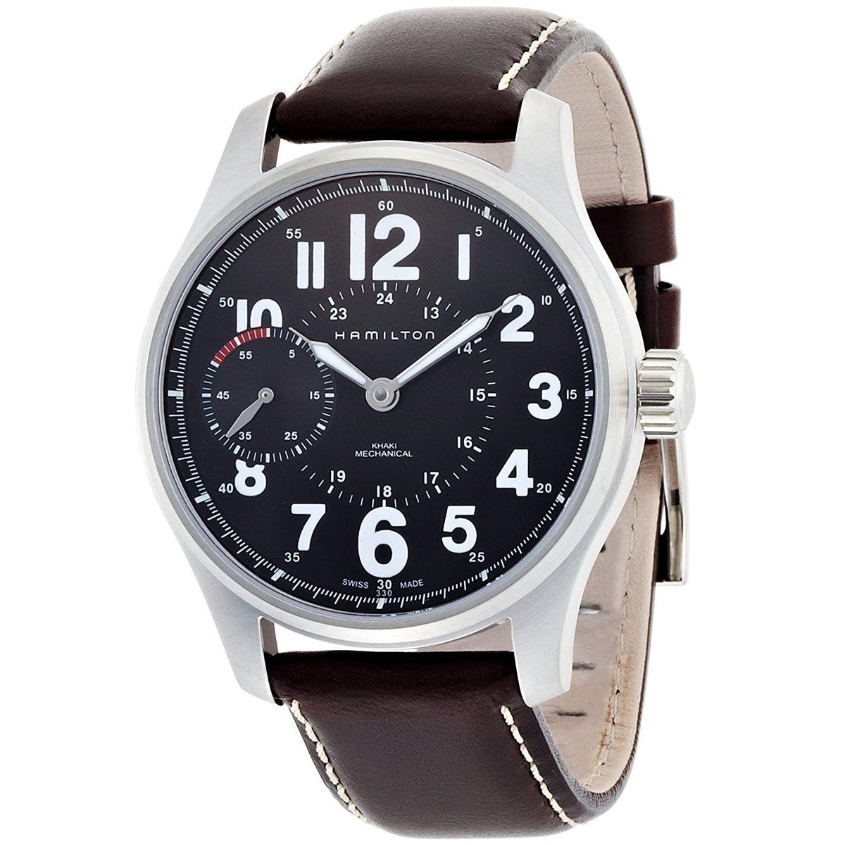Hamilton Men's H69619533 Khaki Field Dual Time Hand Wind Mechanical Br ...