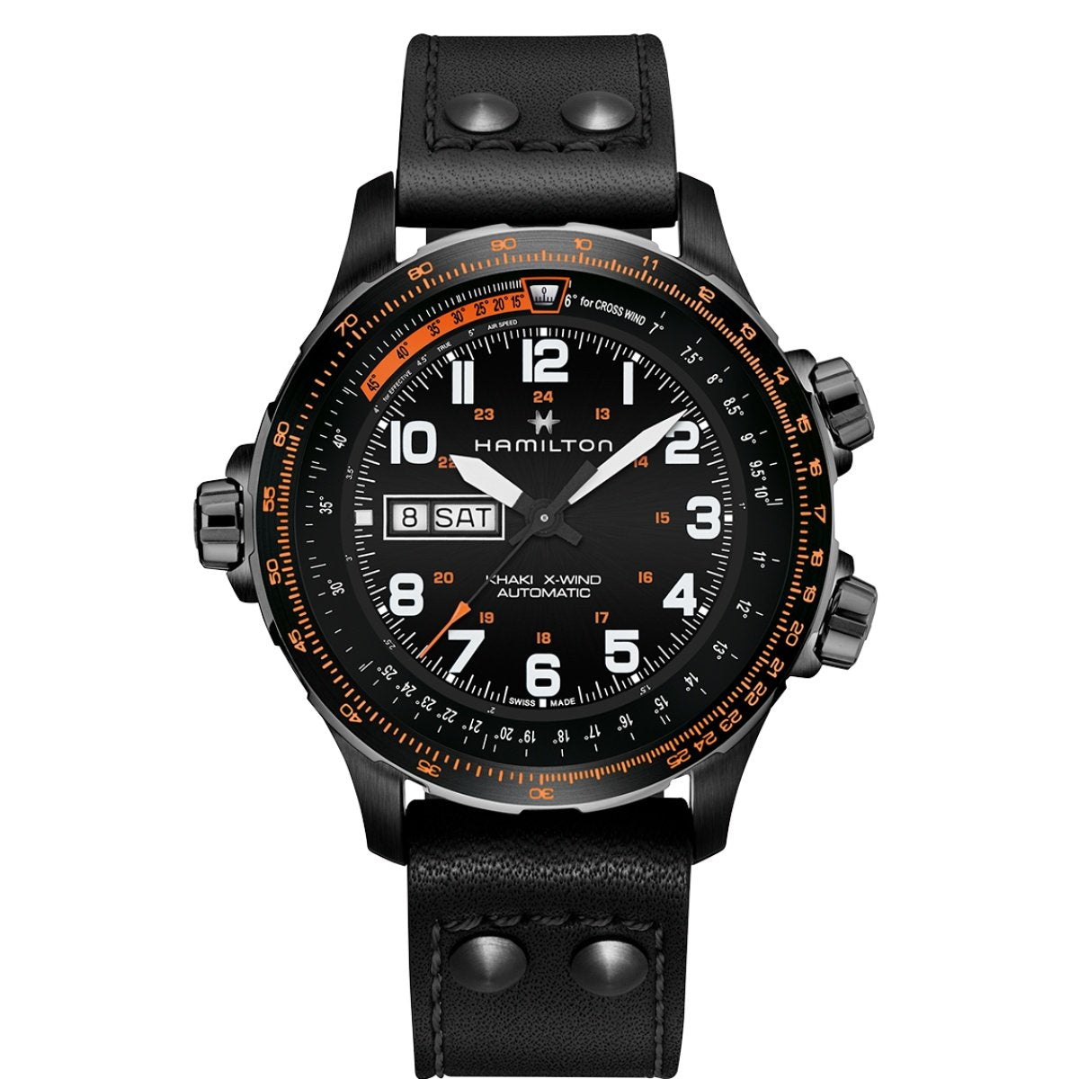 Hamilton Men's H77785733 Khaki Aviation X-Wind Black Leather Watch - Bezali