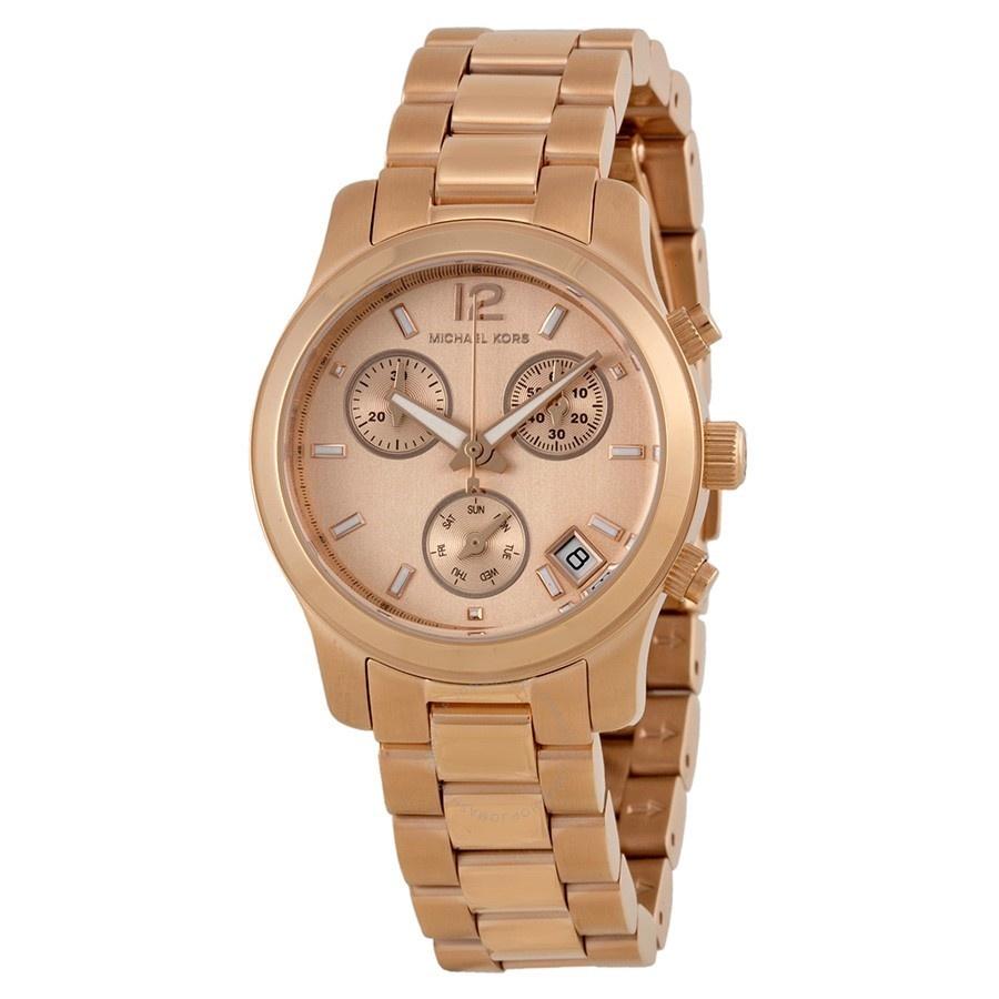 Michael Kors Women's MK5430 Runway Chronograph Rose-Tone Stainless Ste ...