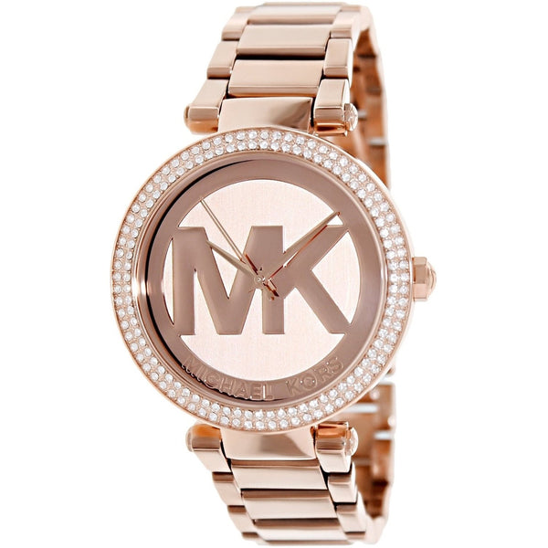 Michael Kors Women's MK5865 Parker MK Logo Crystal Rose-Tone Stainless ...