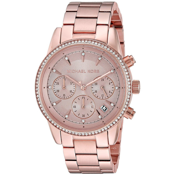 Michael Kors Women's MK6357 Ritz Chronograph Crystal Rose-Tone Stainle ...
