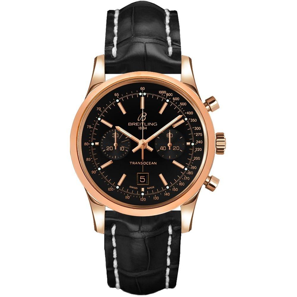 Breitling Men's R4131012-BC07-728P Transocean Chronograph Black Leath - Bezali