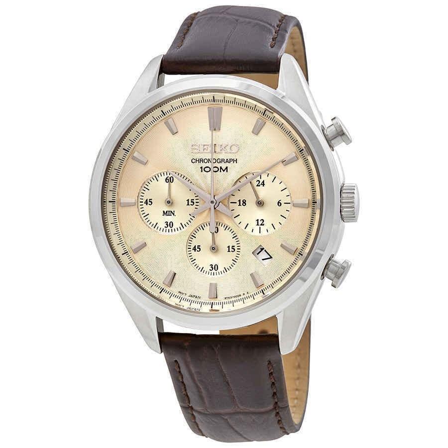 Seiko Men's SSB293 Chronograph Chronograph Brown Leather Watch - Bezali