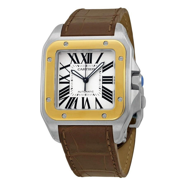 Cartier Men's W20072X7 Santos 100 XL 18k Gold Automatic Brown Leather ...